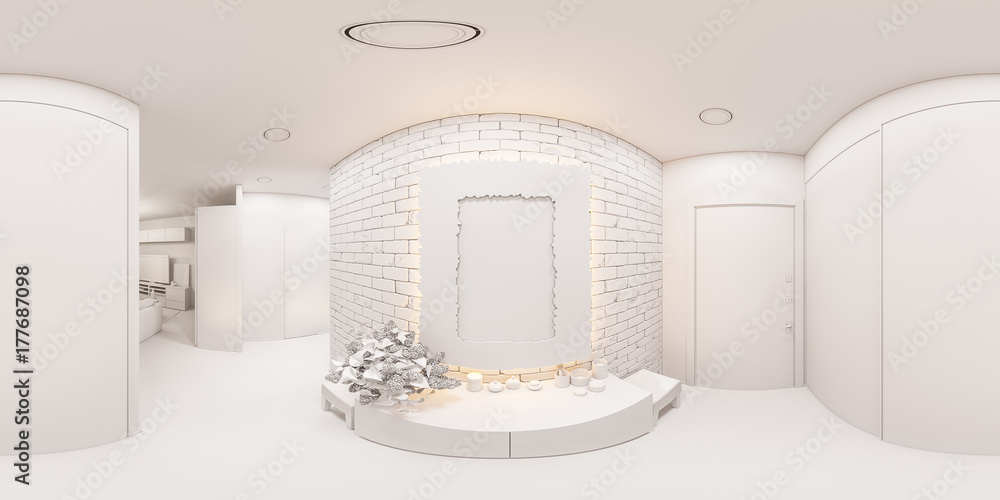 3d render spherical 360 degrees, seamless panorama of hall interior ...