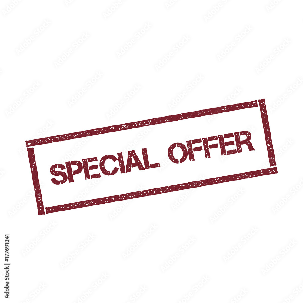 Special offer rectangular stamp. Textured red seal with text isolated ...