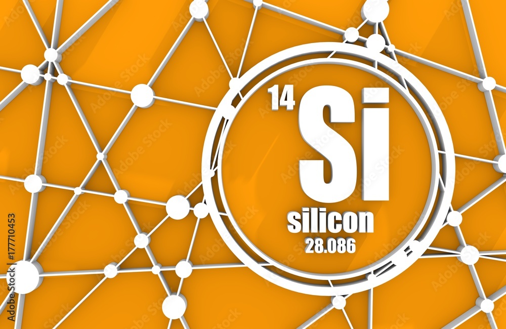 Silicon chemical element. Sign with atomic number and atomic weight ...