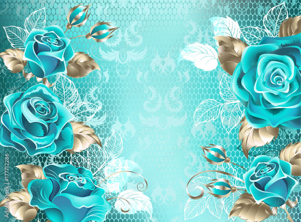 Lacy background with turquoise roses Stock Vector | Adobe Stock