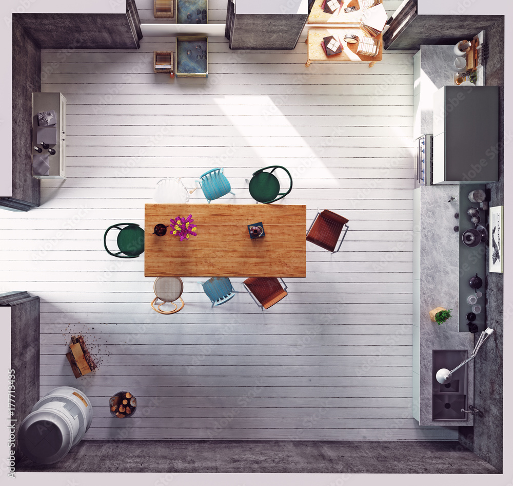Top view of the modern kitchen Stock Illustration | Adobe Stock