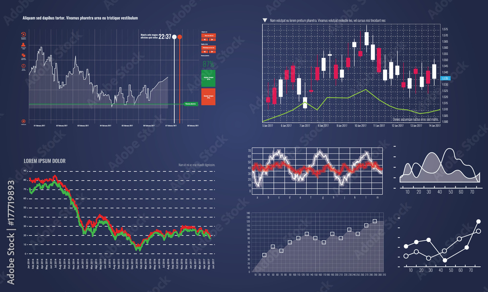 Thin line vector graphs, charts and diagrams with flat elements for ...