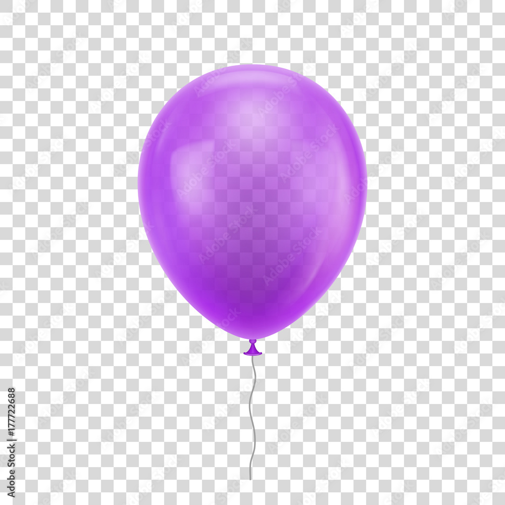 Purple realistic balloon. Violet ball isolated on a transparent ...