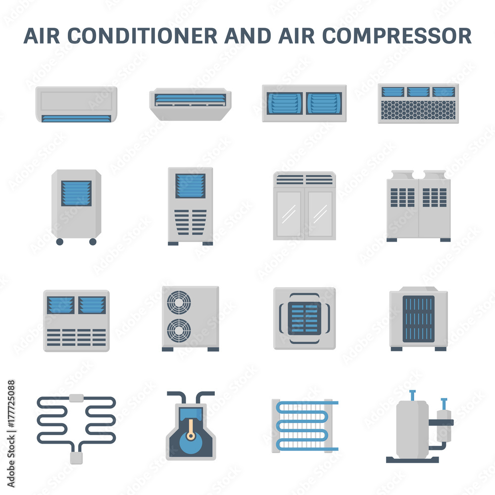 Vector icon of air conditioner and air compressor part of hvac system ...