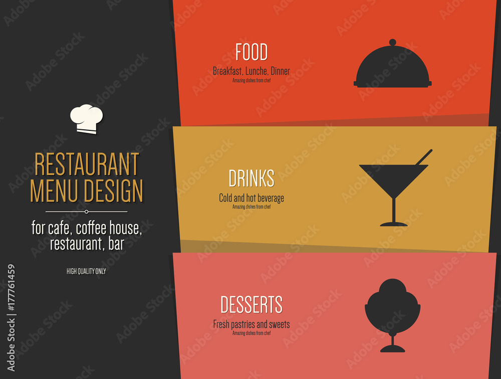 Restaurant menu design. Vector menu brochure template for cafe, coffee ...