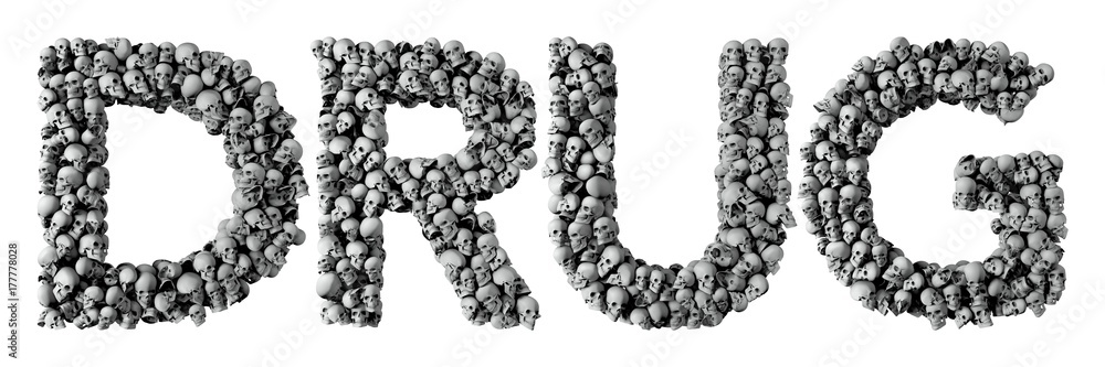 Drug word made from a skull font. 3D Rendering Stock Illustration ...