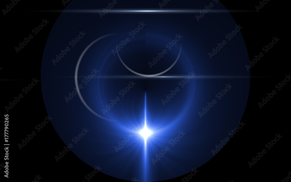 lunar eclipse moon light flare in space background.Abstract digital ...