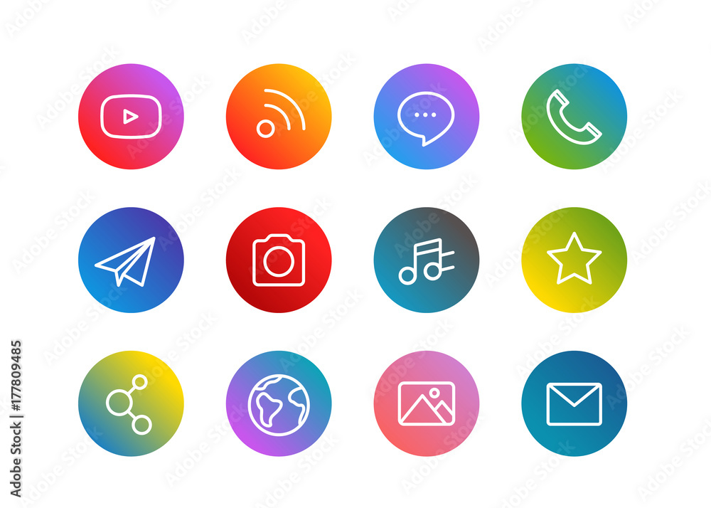 Trendy app linear icons vector set on gradient backgrounds Stock Vector ...