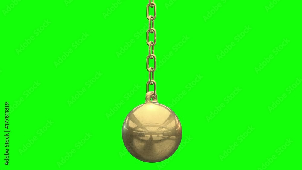 Gold Wrecking ball. Demolition sphere hanging on chains. 3d render ...
