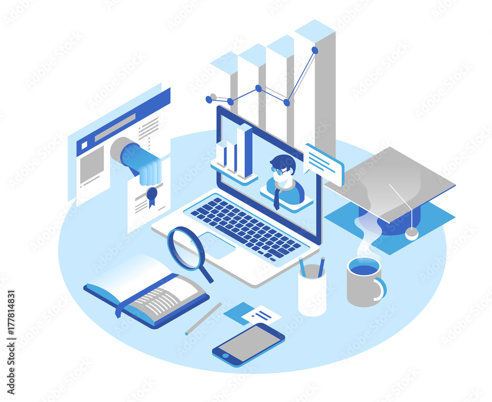 Online education concept. Online training courses, specialization ...