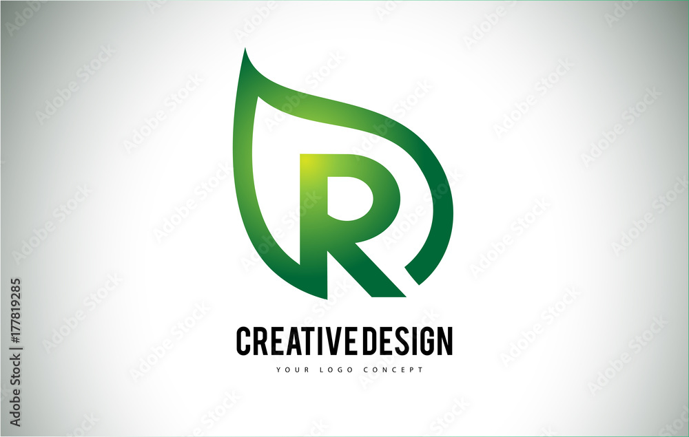 R Leaf Logo Letter Design with Green Leaf Outline Stock Vector | Adobe ...