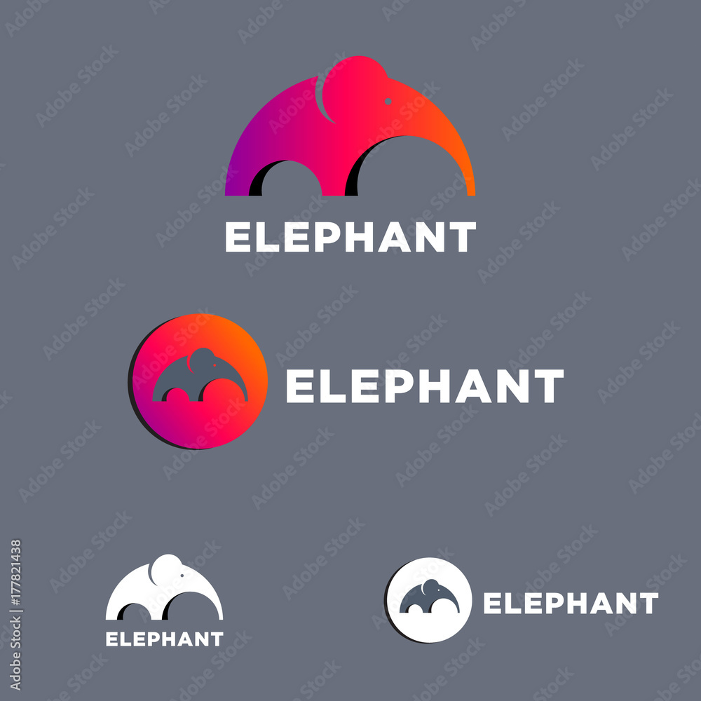Elephant logo set. Mammoth logo. Flat logo. Set gradient logos elephant ...