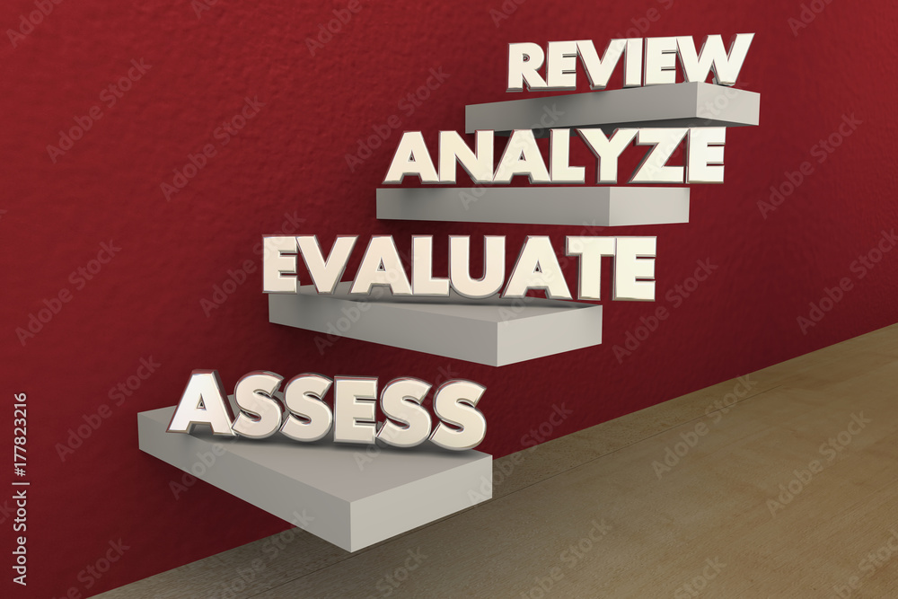 Assess Evaluate Analyze Review Steps Process Stairs 3d Illustration ...