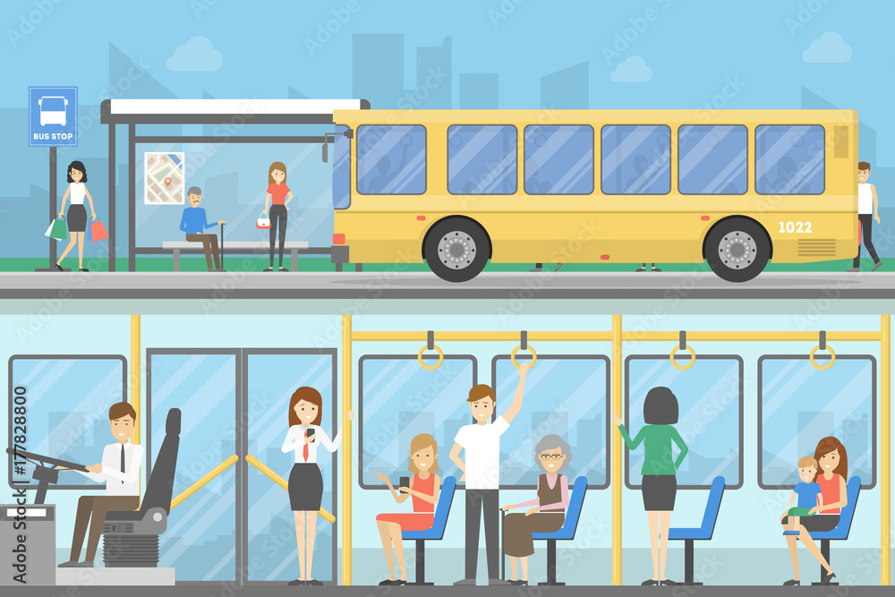 Bus stop set. Stock Vector | Adobe Stock
