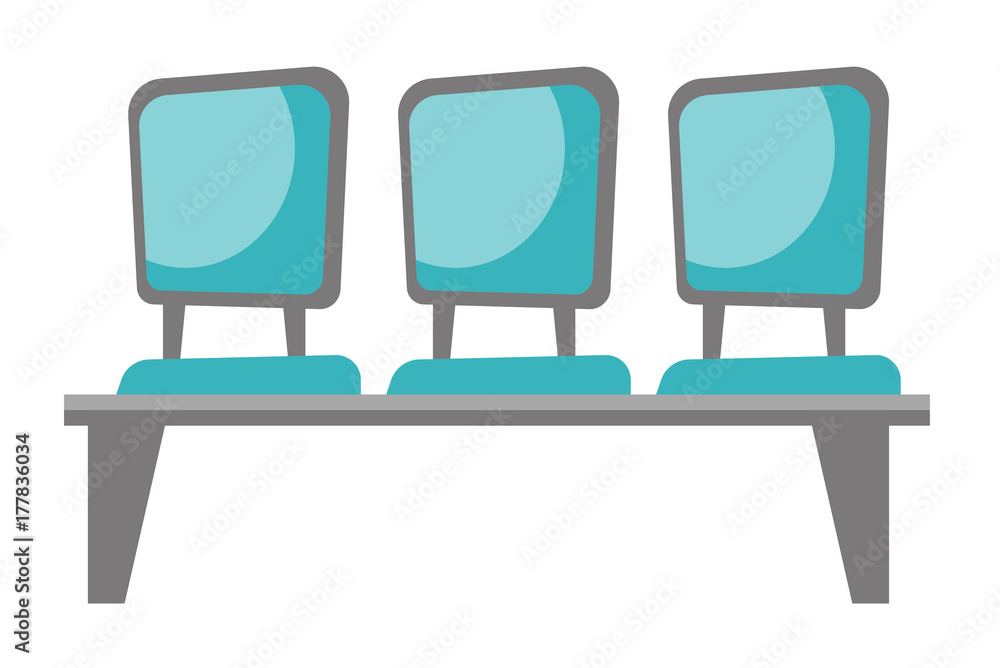 Row of blue chairs vector cartoon illustration isolated on white ...