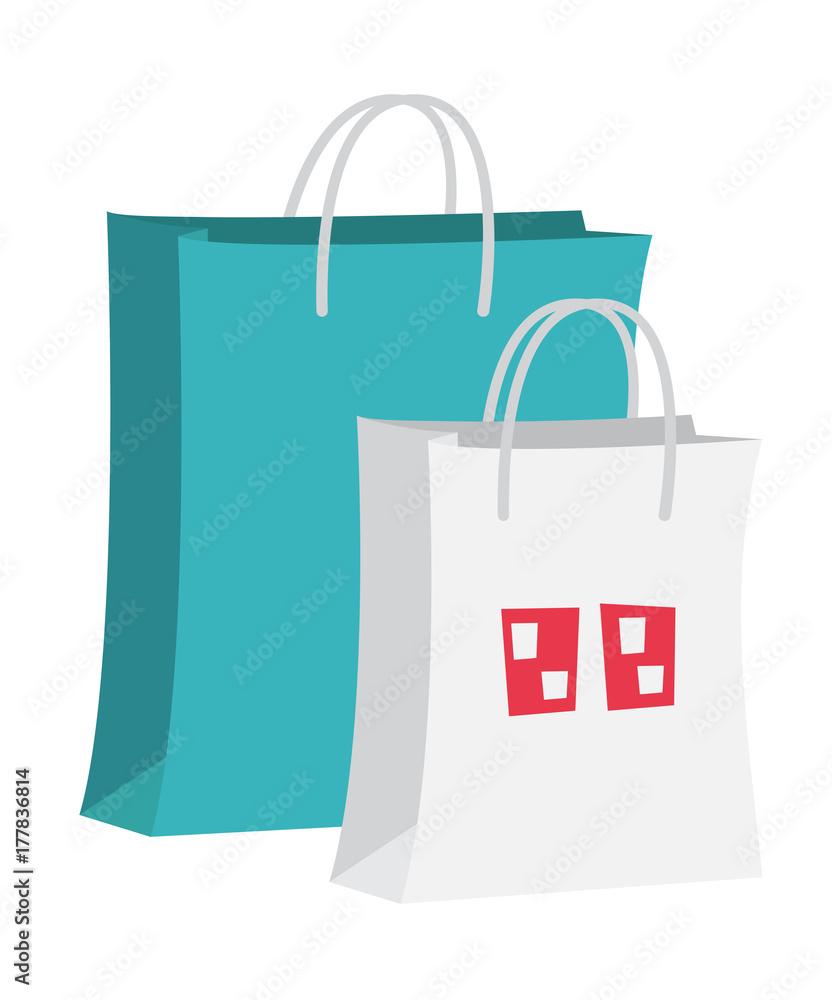 Two empty colour paper shopping bags vector cartoon illustration ...