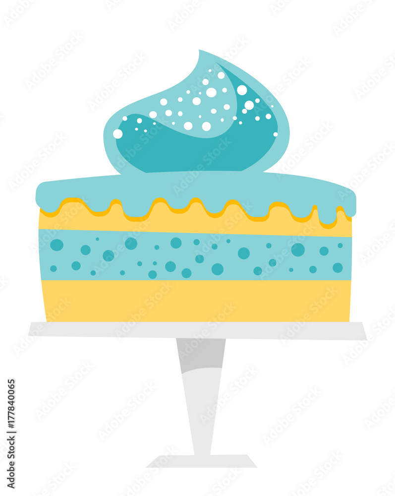 Vanilla cake with blue frosting on a cake stand vector cartoon ...
