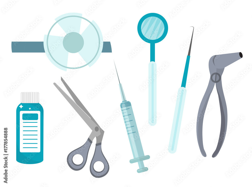 Otolaryngology tools icons, flat style. ENT equipment, isolated on ...