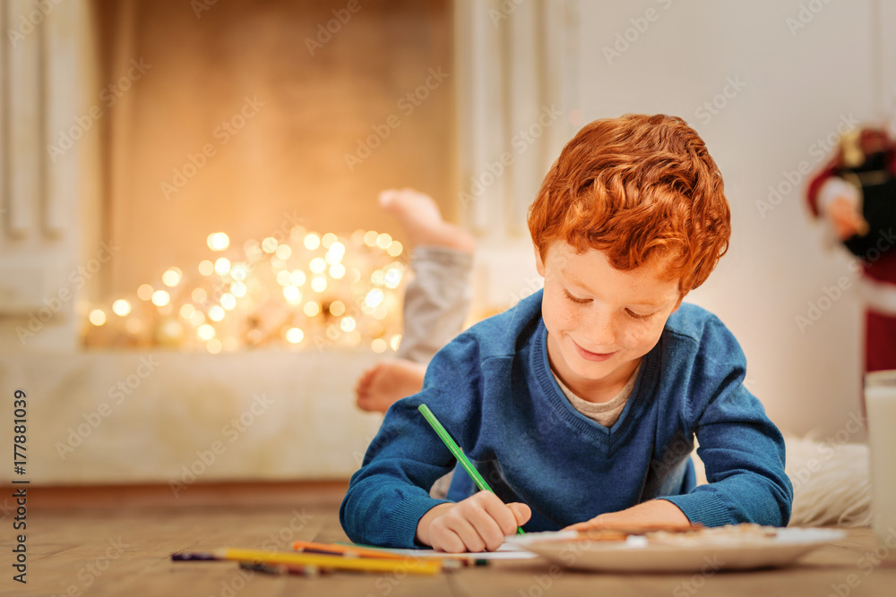 Charming little boy writing letter to father christmas Stock 사진 | Adobe ...
