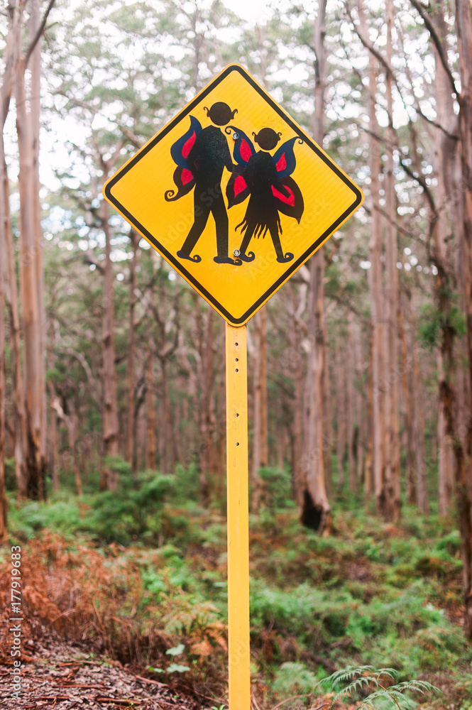 Fairies crossing: A pedestrian crossing warning sign in a beautiful old ...