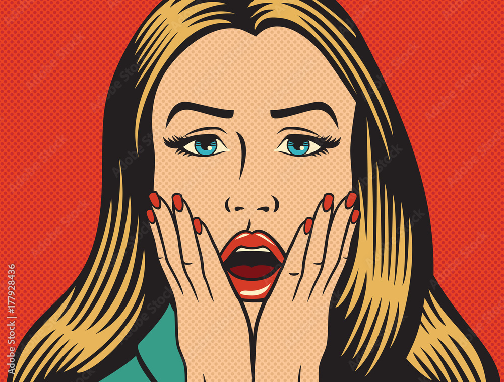 vector illustration of beautiful surprised (shocked) woman in the pop ...