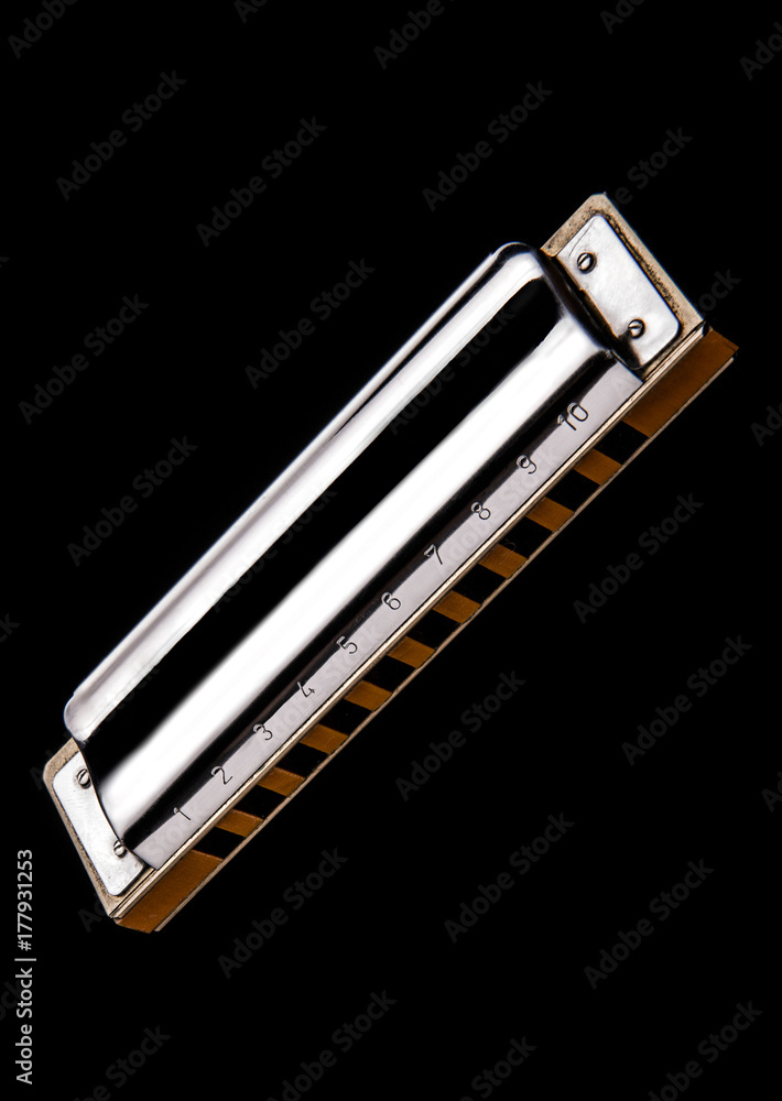 Harmonica Isolated on Black Background Stock Photo | Adobe Stock