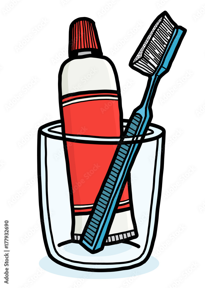 toothbrush and toothpaste / cartoon vector and illustration, hand drawn ...