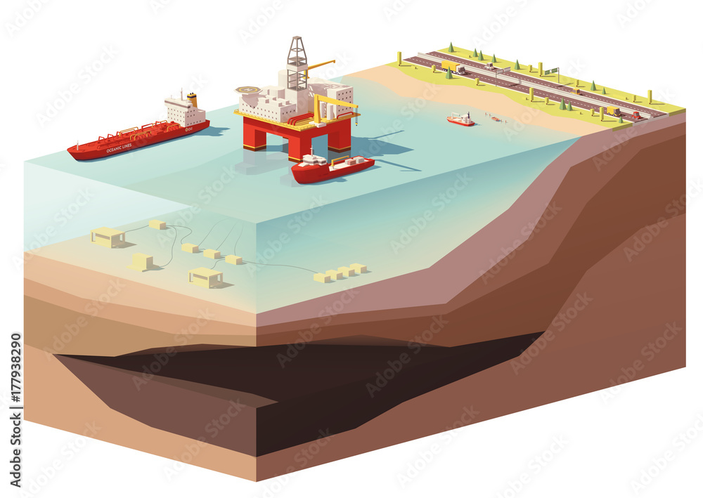 Vector low poly offshore oil rig drilling platform Stock Vector | Adobe ...
