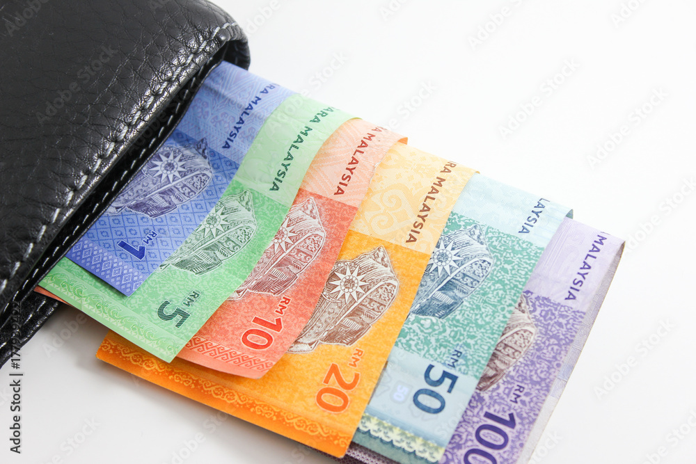 Black Wallet with Malaysia ringgit bank notes isolated on white ...