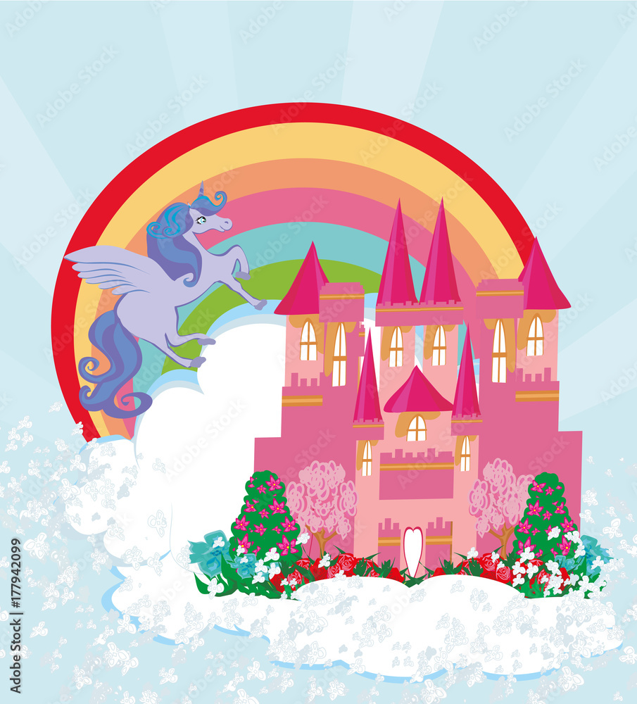 beautiful unicorn and fairy-tale princess castle Stock Illustration ...