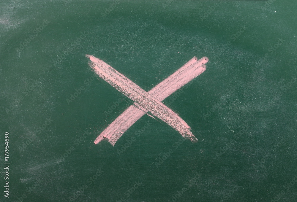 Red crossed out, declined symbol on chalkboard, blackboard texture ...
