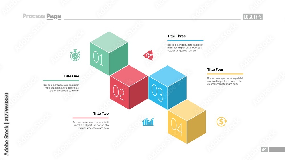 Four Cubes Process Chart Slide Template Stock Vector | Adobe Stock