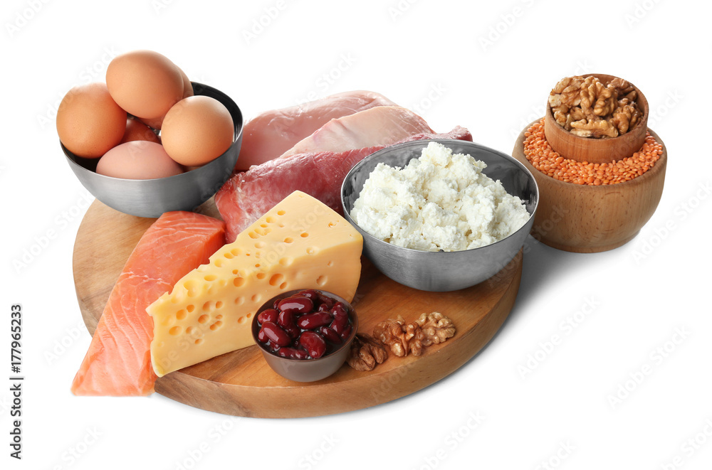 High protein food on white background Stock Photo | Adobe Stock