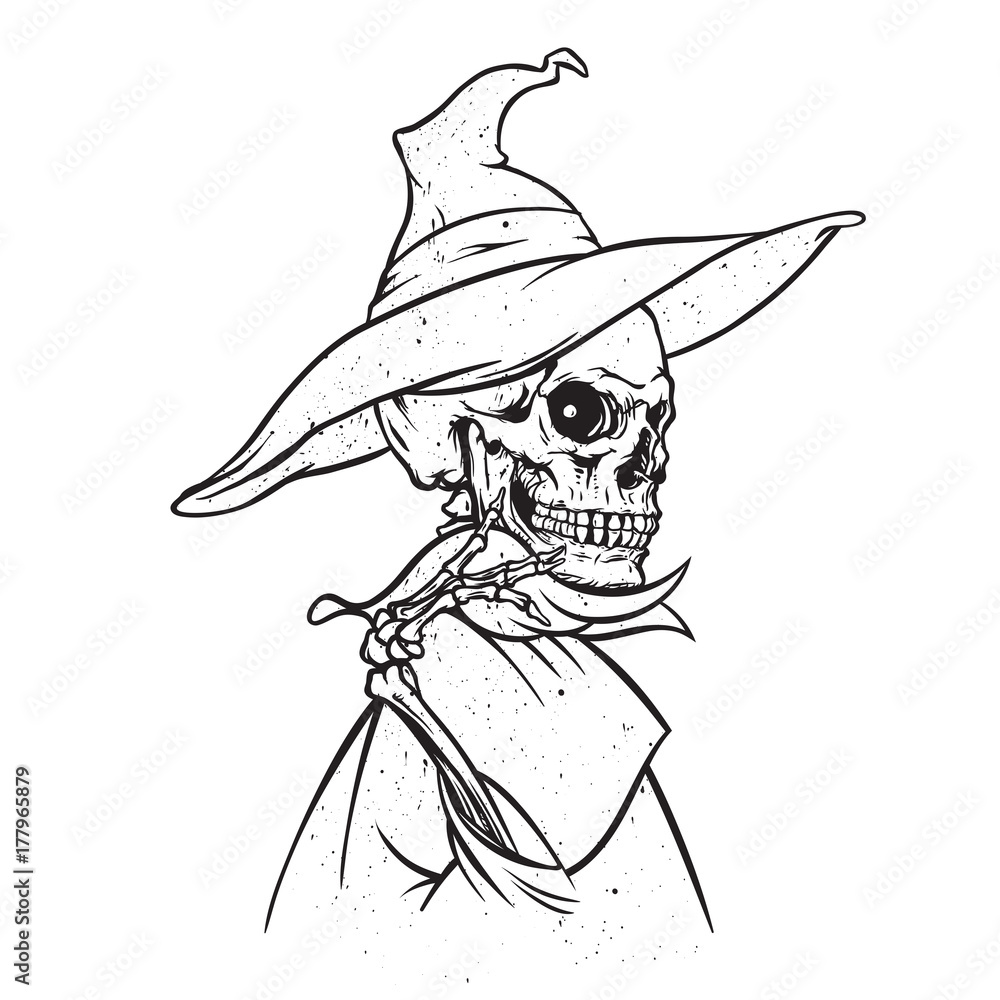 Skeleton Wearing a Witch Costume, Halloween Character Design, Vector ...