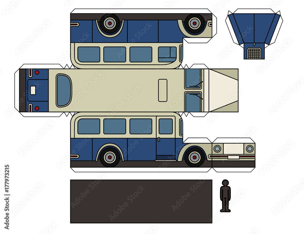 Paper model of a vintage blue bus Stock Vector | Adobe Stock