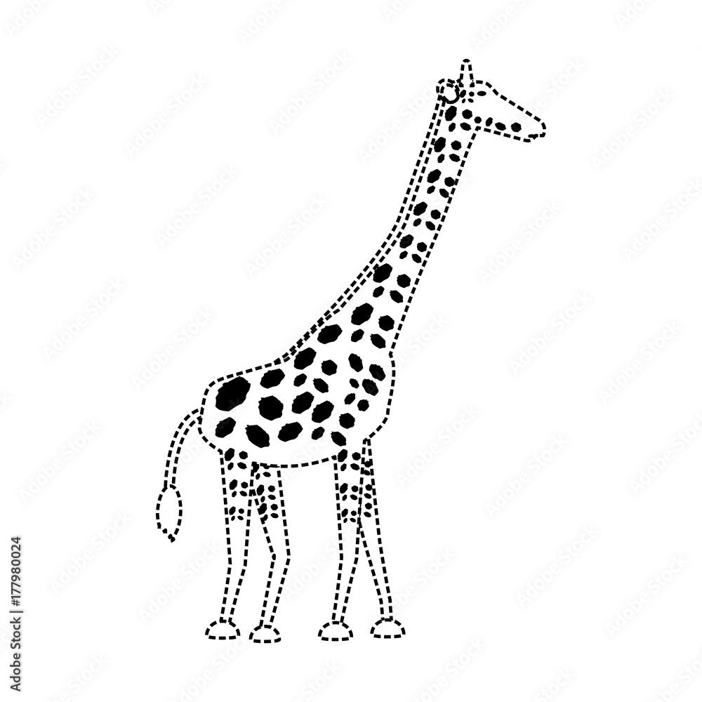 flat line uncolored giraffe sticker over white background vector ...
