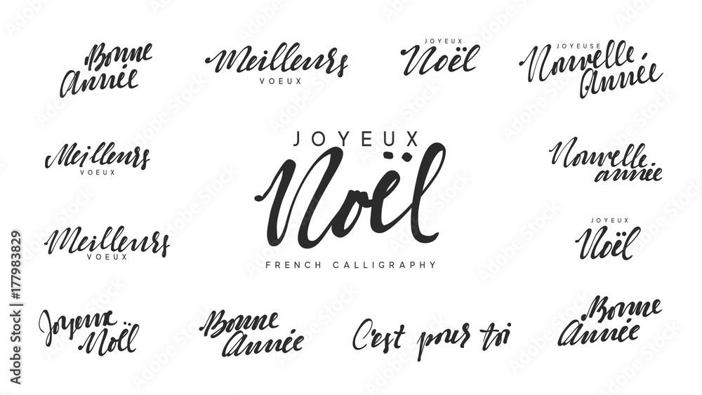 French lettering Joyeux noel, Meilleurs Voeux, Bonne annee. Stock ...