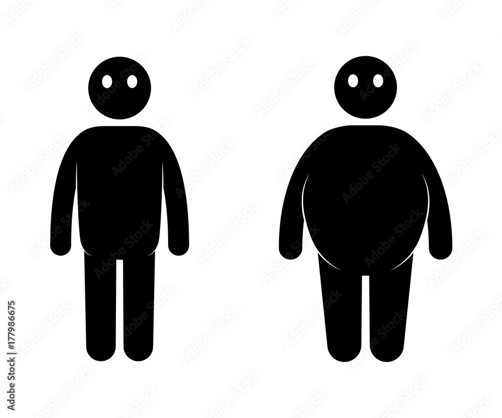 Fat and thin man icons. Normal weight and overweight man. Vector ...
