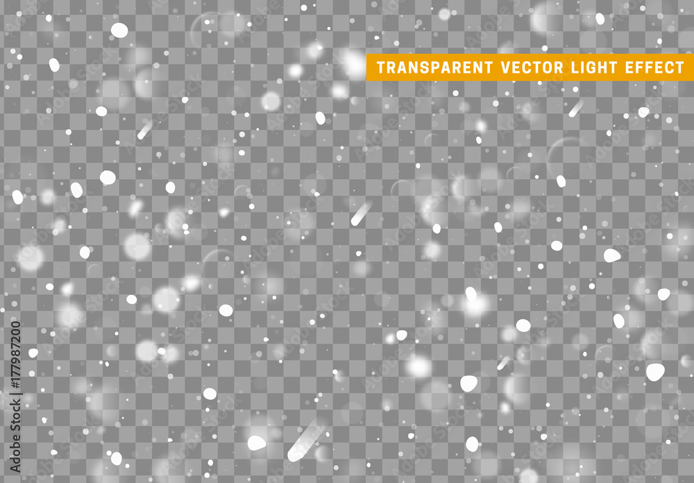 Falling white snow on transparent background. Texture winter snowflakes ...