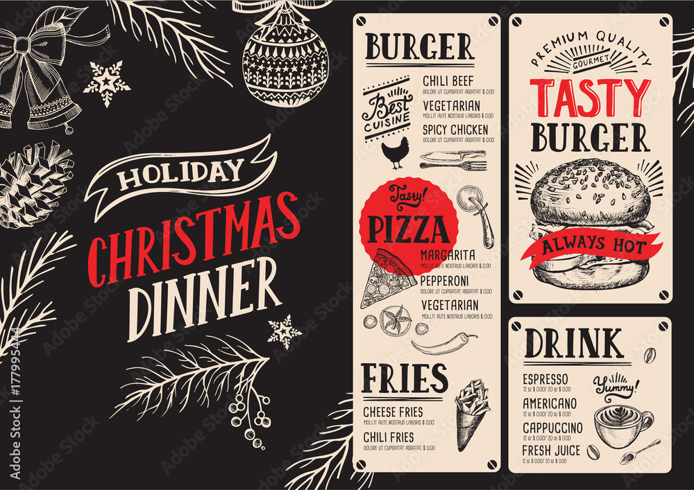 Christmas menu food template for restaurant. Stock Vector | Adobe Stock