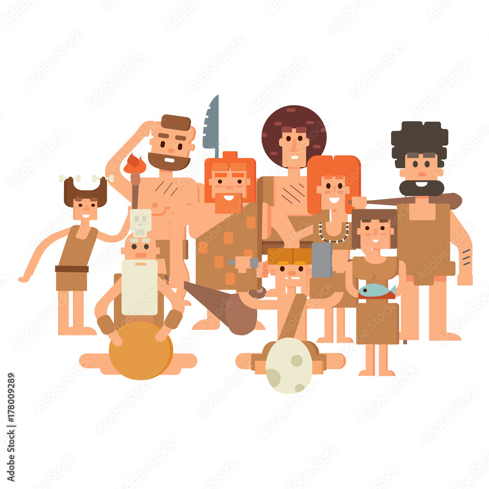 Caveman primitive stone age cartoon neanderthal people character ...