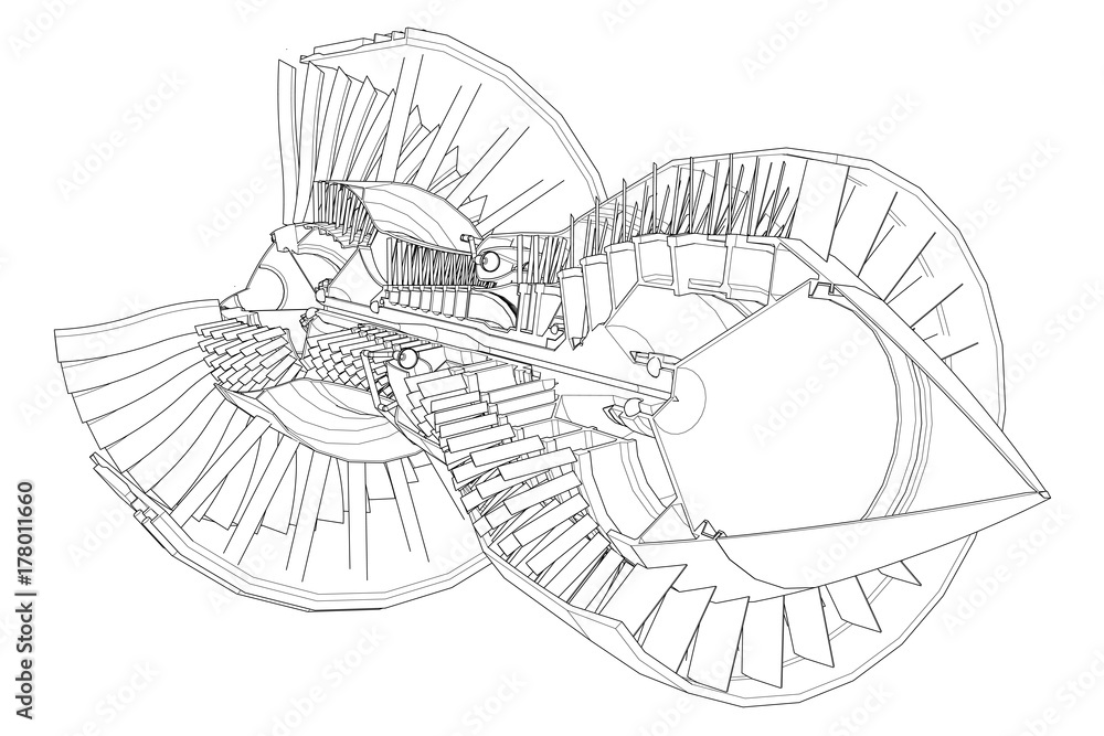 Turbo jet engine aircraft. Vector line illustration. Stock Vector ...