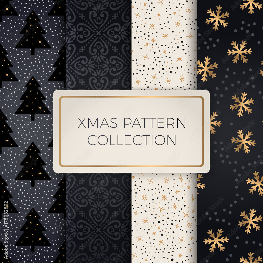 Set of simple seamless retro gold texture Christmas patterns Stock ...