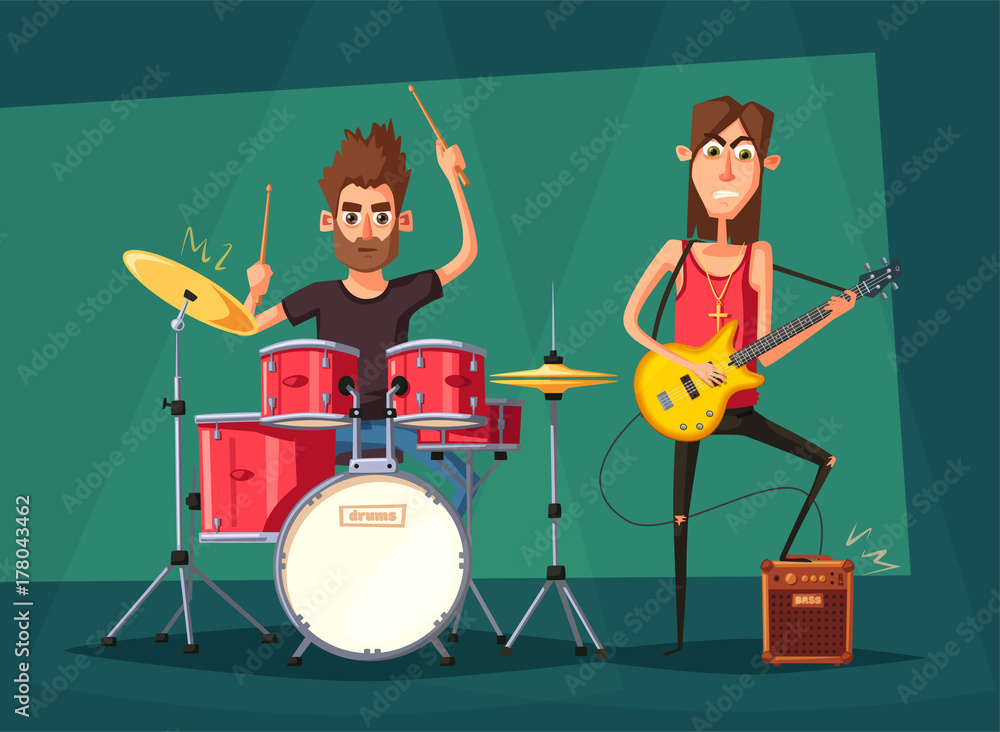 Rock music band. Old school party. Cartoon vector illustration. Stock ...