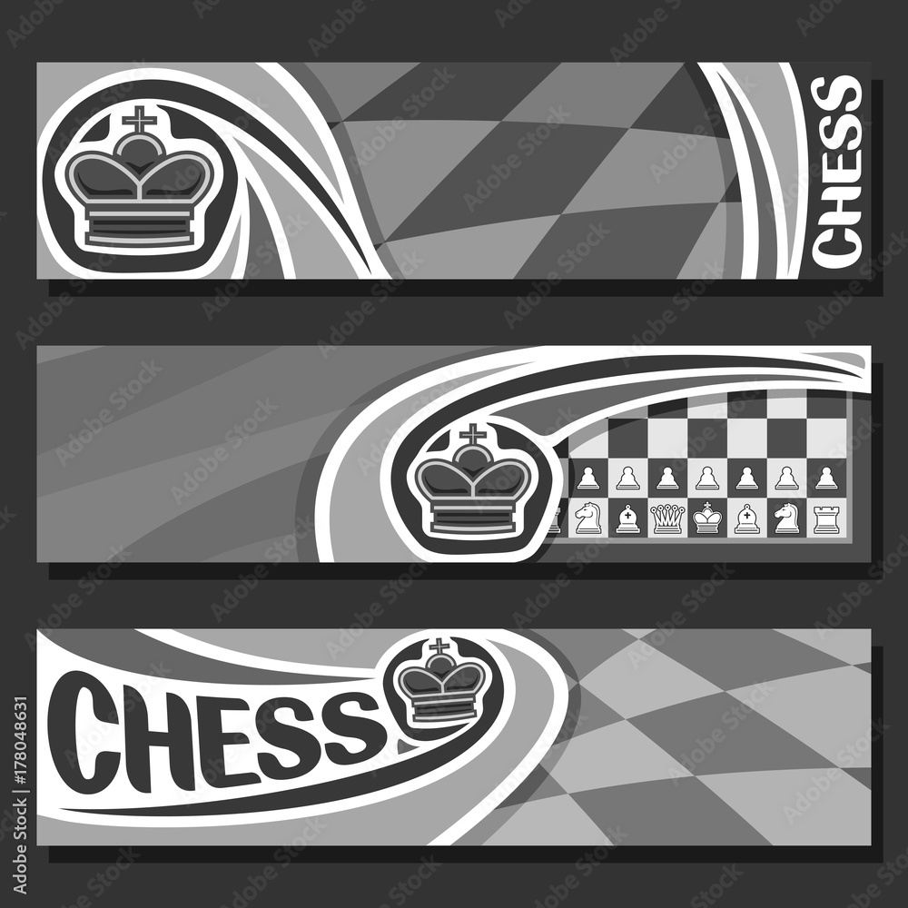 Vector monochrome banners for Chess game with copy space, in headers ...