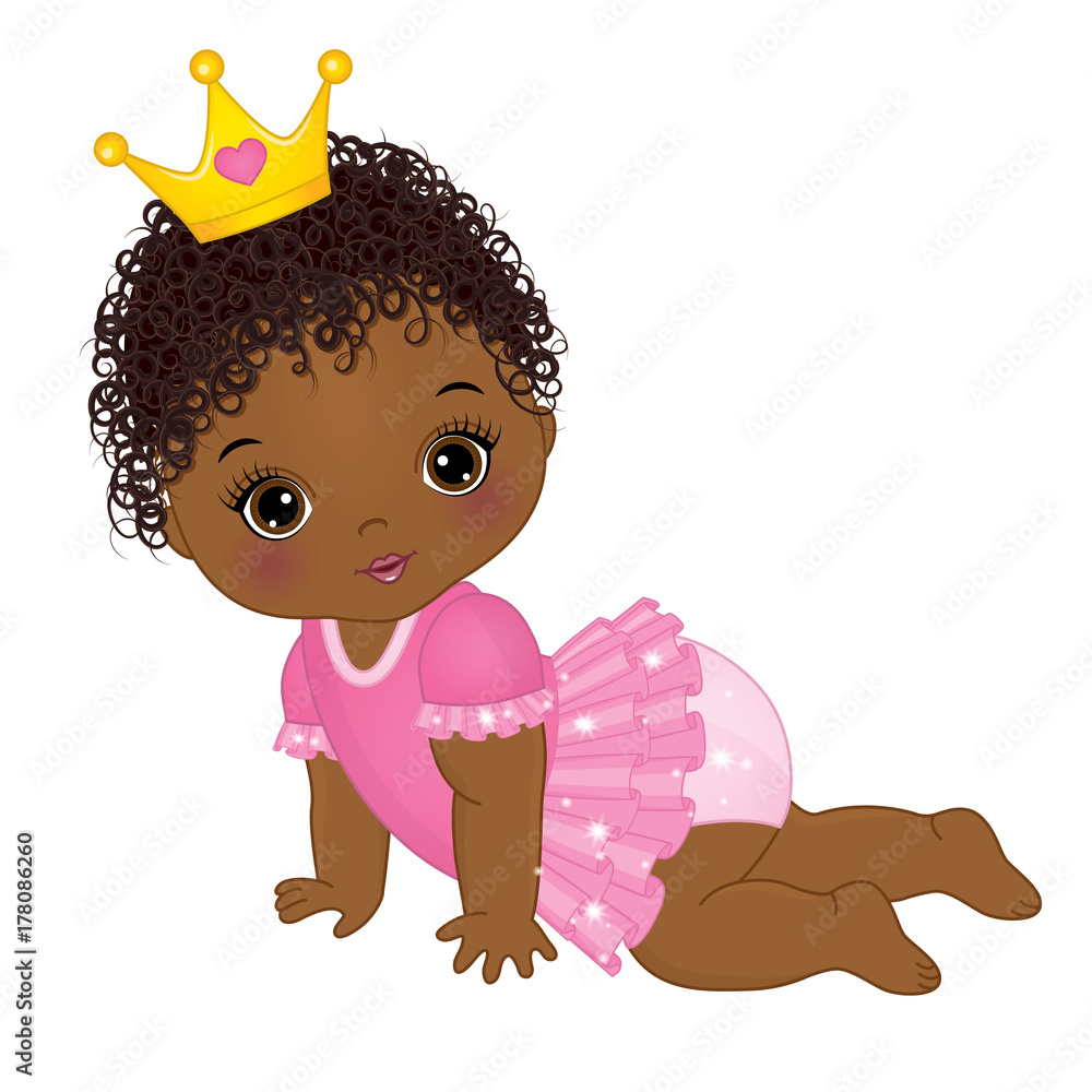 Vector Cute African American Baby Girl Dressed as Princess Stock Vector ...