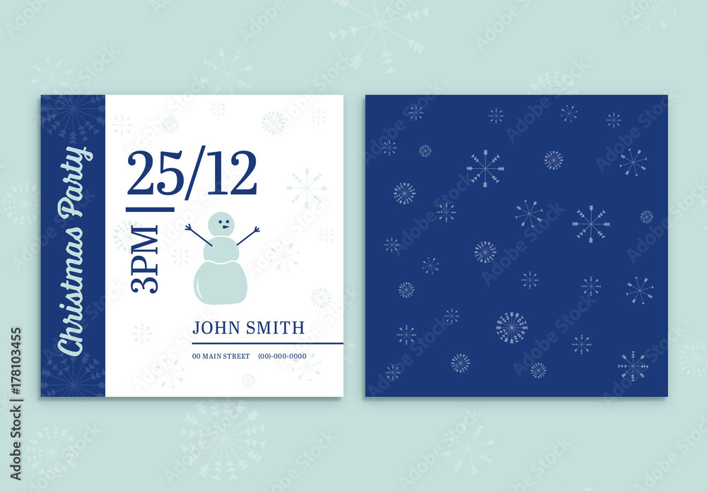 Square Christmas Party Card Layout with Snowman Stock Template | Adobe ...