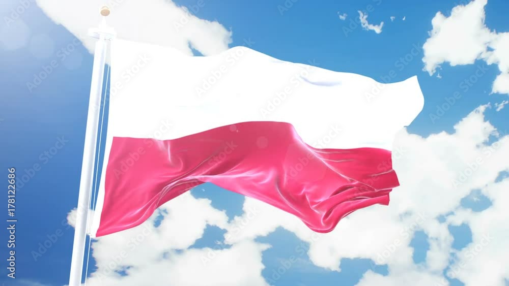 Realistic flag of Poland waving against time-lapse clouds background ...