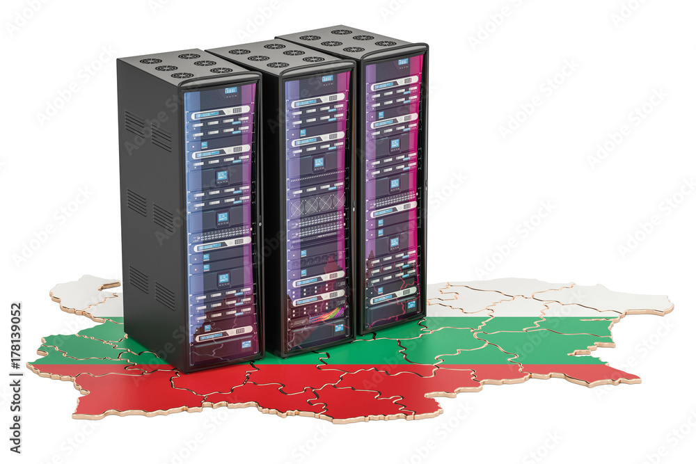 Data Center server racks in Bulgaria concept, 3D rendering Stock ...