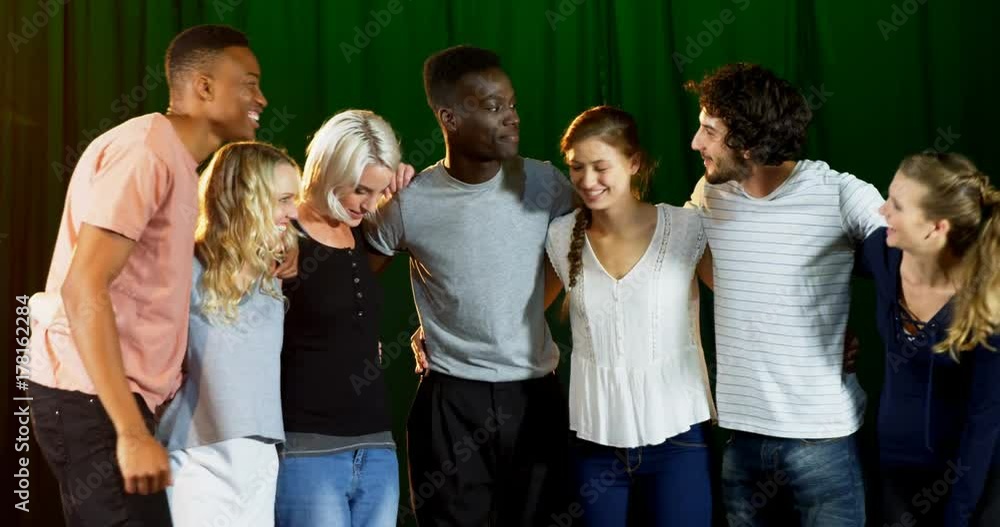 Actors team forming hands stack on stage Stock Video | Adobe Stock